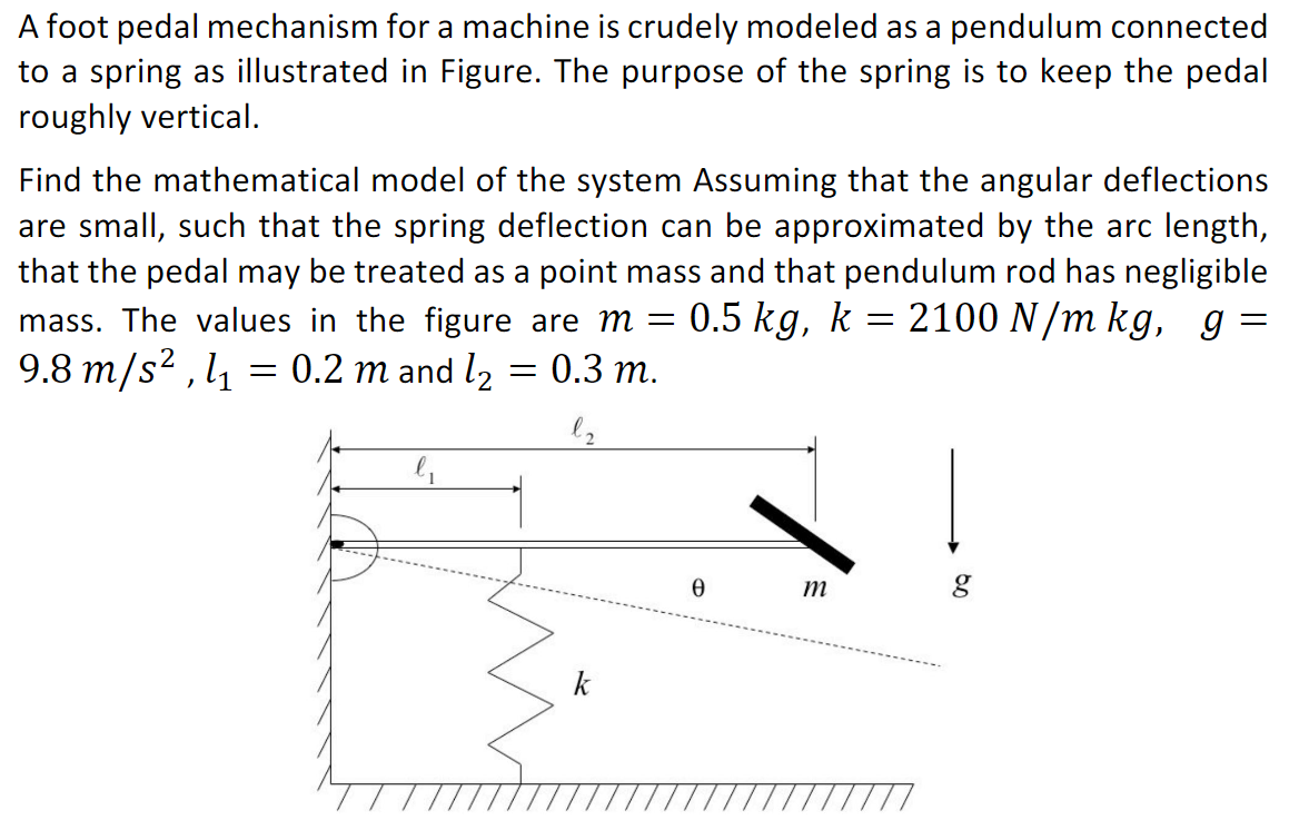 Solved A foot pedal mechanism for a machine is crudely | Chegg.com