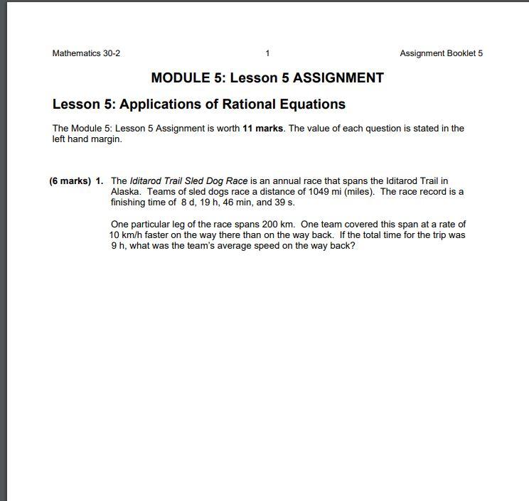 Solved Mathematics 30-2 Assignment Booklet 5 MODULE 5: | Chegg.com