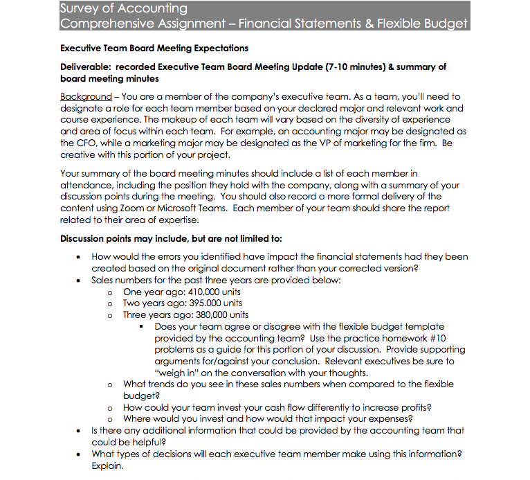 Survey of Accounting Comprehensive Assignment - | Chegg.com