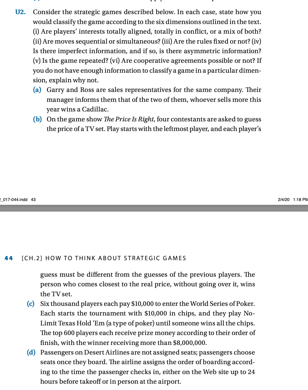 Solved U2. Consider the strategic games described below. In | Chegg.com