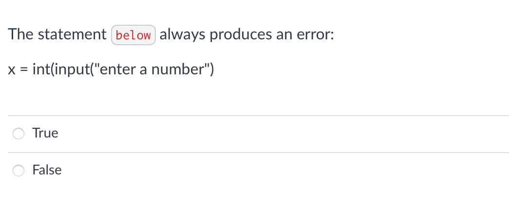 Solved The statement always produces an error: x= | Chegg.com