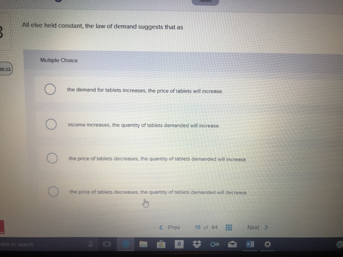 Solved All else held constant, the law of demand suggests | Chegg.com