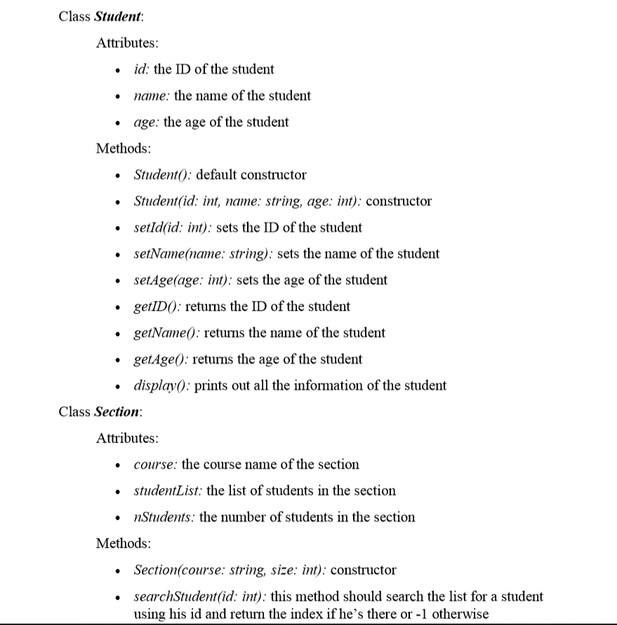Solved Student id : int name : String age : int + Student + | Chegg.com