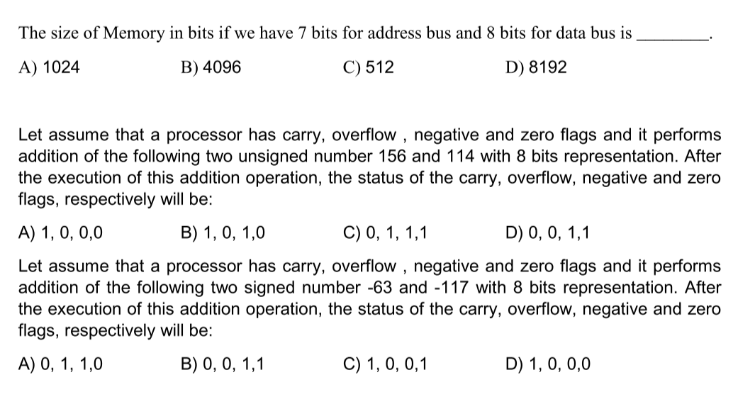 Solved The size of Memory in bits if we have 7 bits for | Chegg.com
