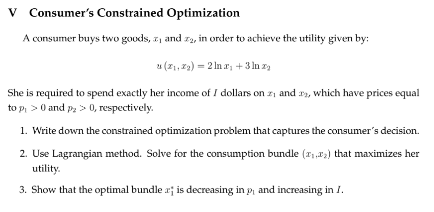 Solved V Consumer's Constrained Optimization A consumer buys | Chegg.com