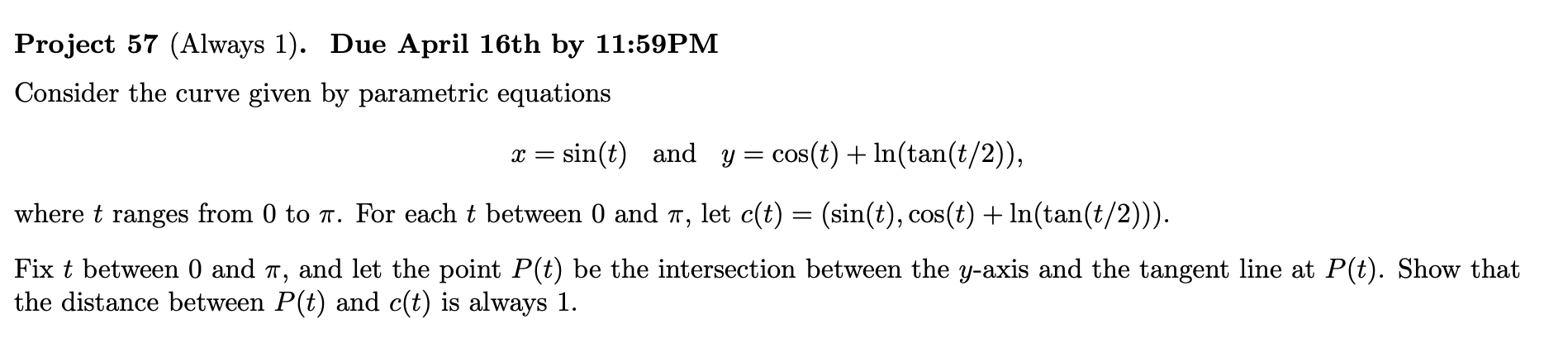 Solved Project 57 (Always 1). Due April 16th by 11:59PM | Chegg.com