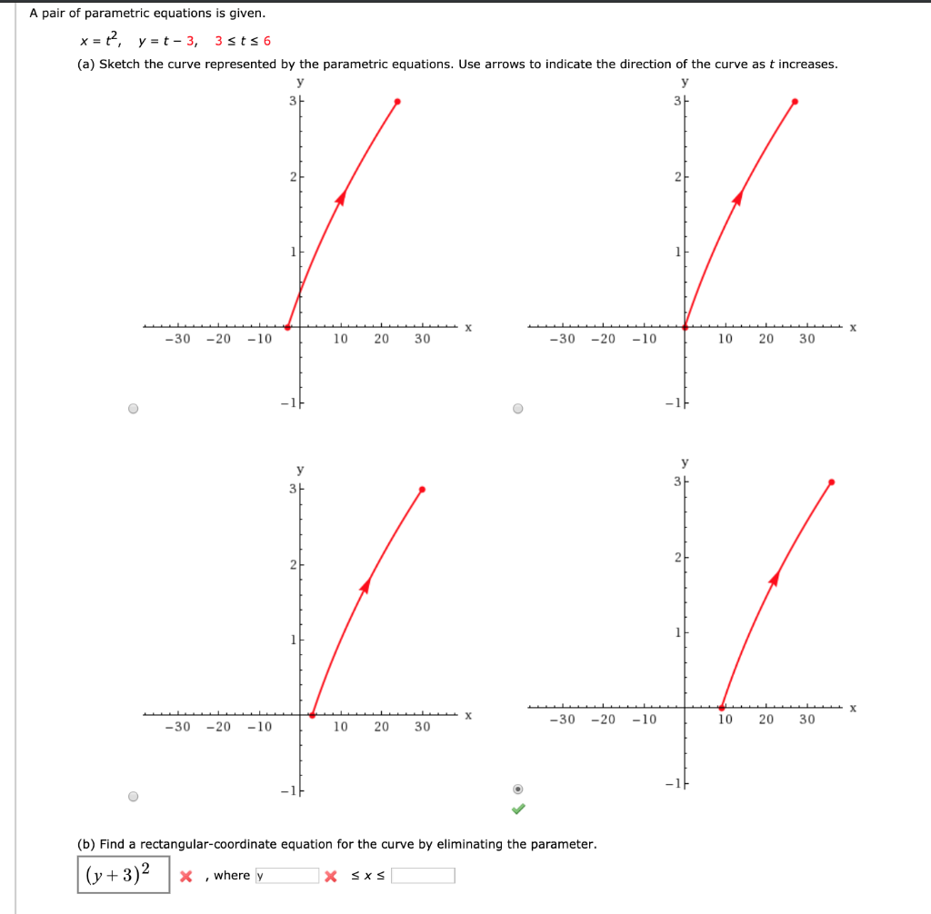 Solved A pair of parametric equations is given. x = t?, y = | Chegg.com