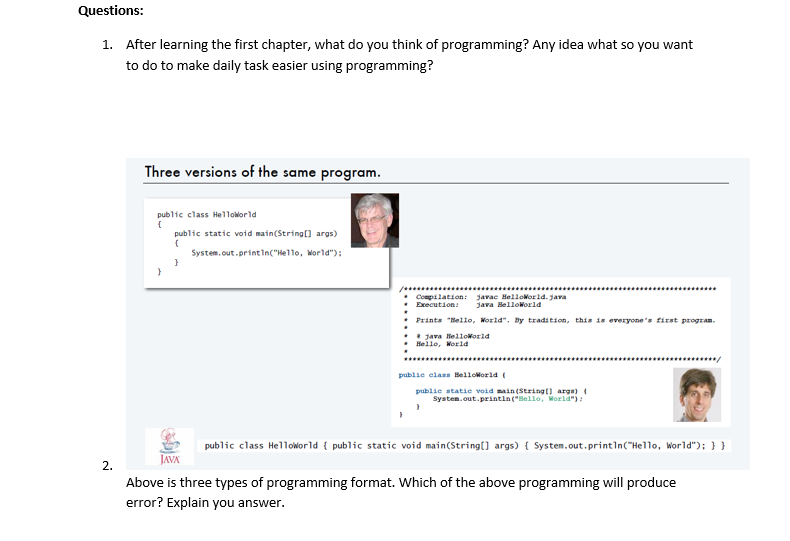 Solved Questions: 1. After learning the first chapter, what | Chegg.com