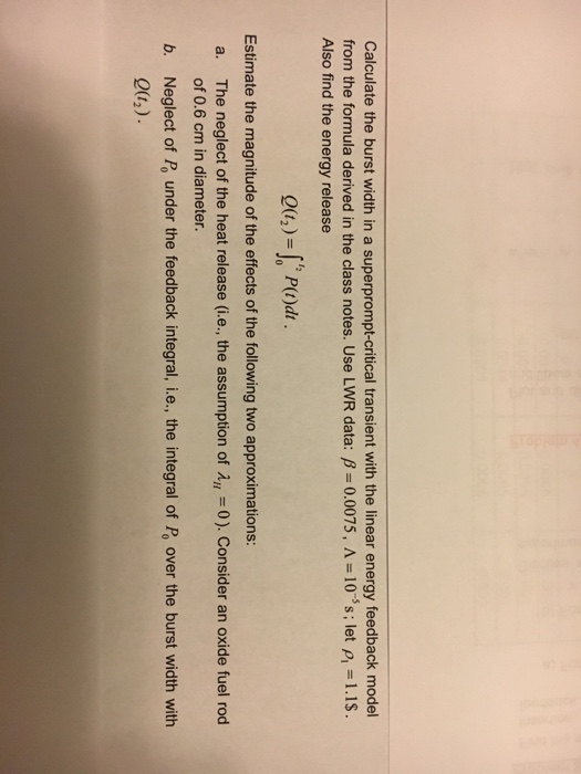 Calculate the burst width in a superprompt-critical | Chegg.com