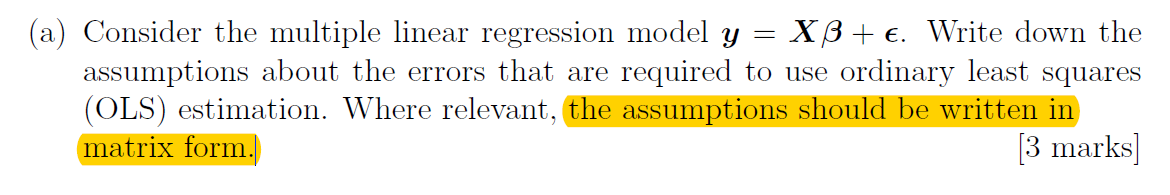 Solved - (a) Consider the multiple linear regression model y | Chegg.com