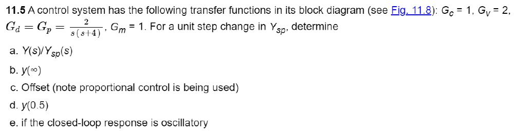 Solved 11.5 A control system has the following transfer | Chegg.com