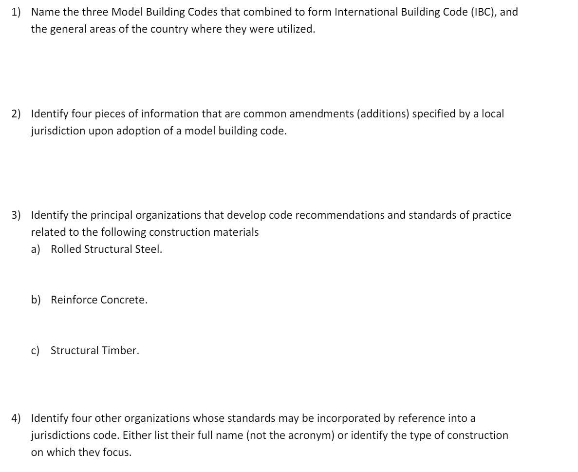 Solved 1) Name the three Model Building Codes that combined | Chegg.com