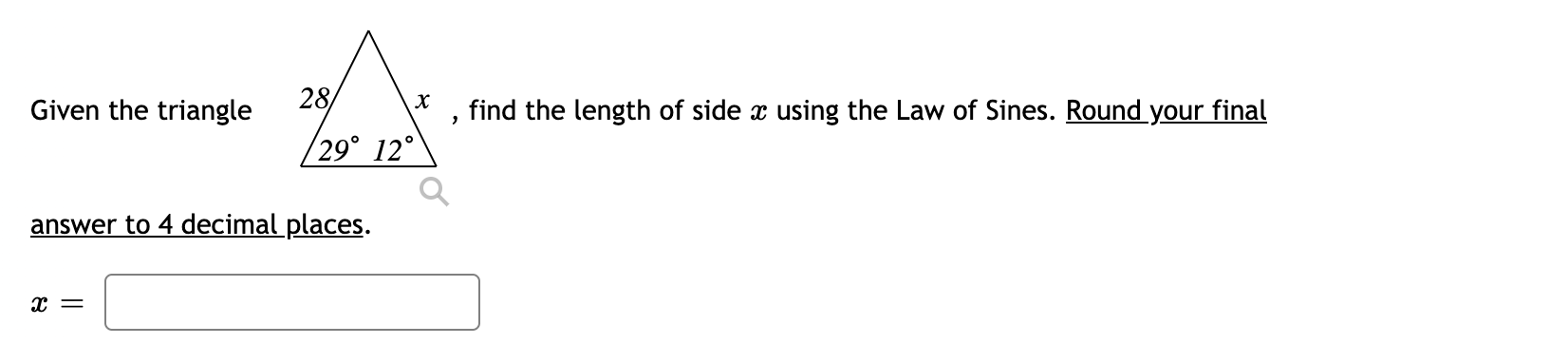 Solved Given the triangle 28 х find the length of side x | Chegg.com