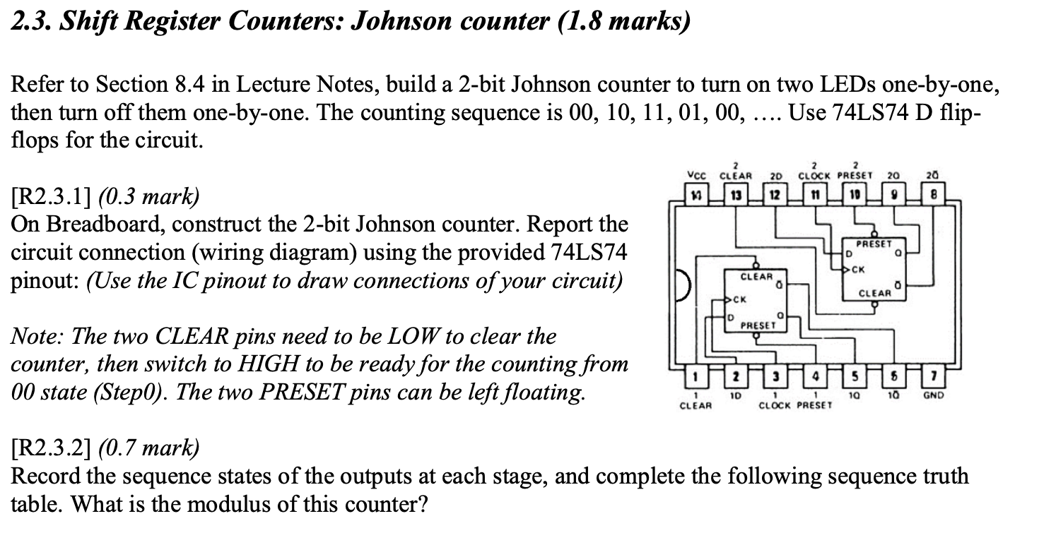 Solved 2.3. Shift Register Counters: Johnson counter (1.8 | Chegg.com