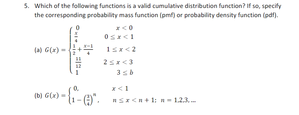 Solved 5. Which of the following functions is a valid | Chegg.com