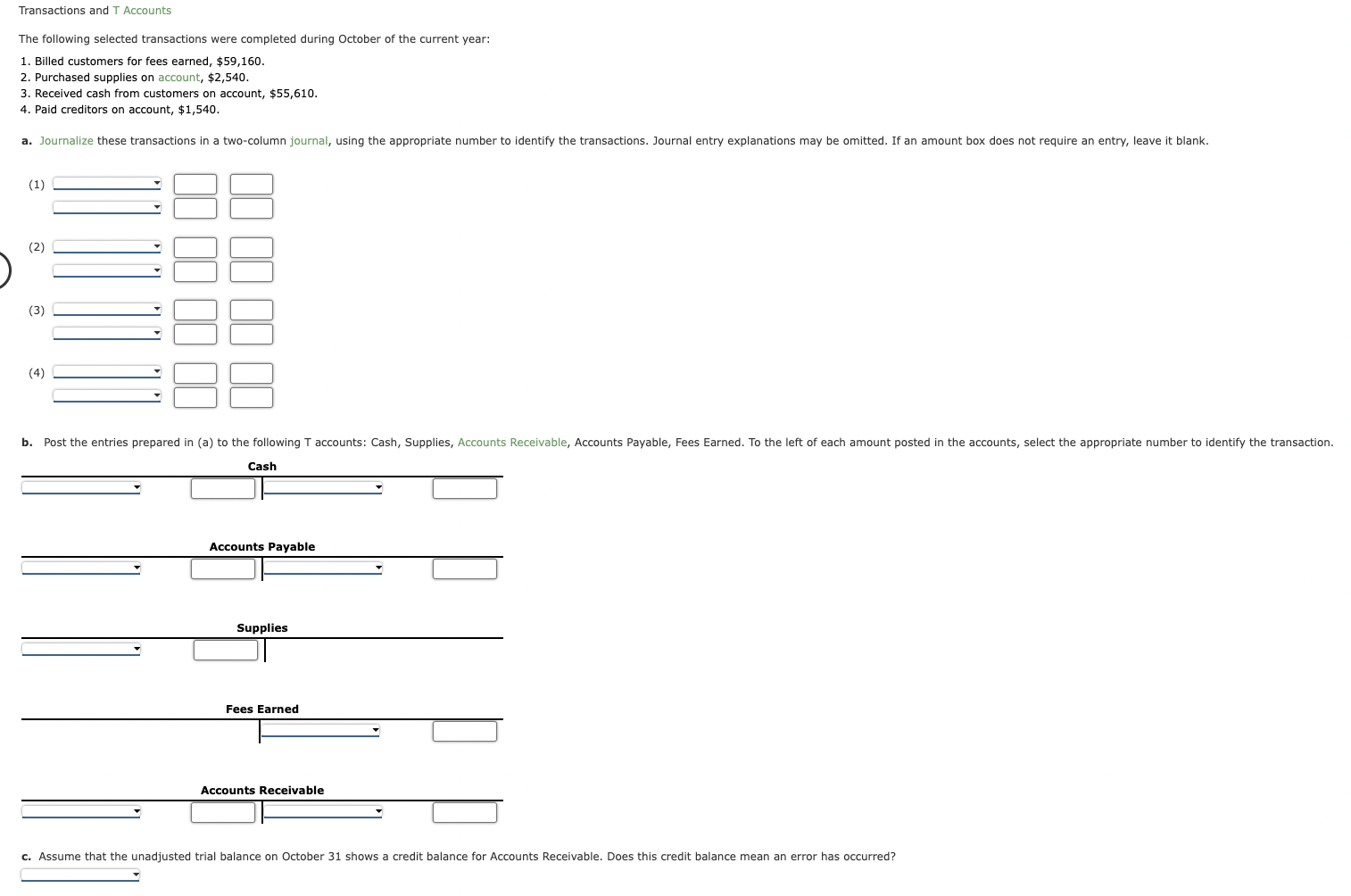 Transactions and T ﻿AccountsThe following selected | Chegg.com