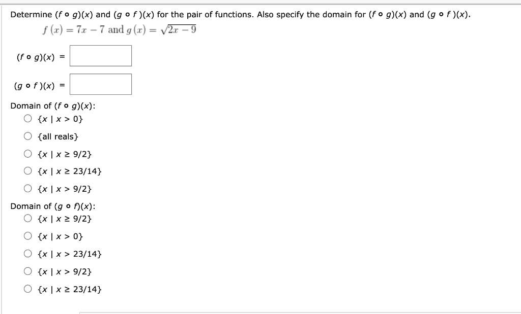 Solved Determine (fog)(x) and (gof)(x) for the pair of | Chegg.com