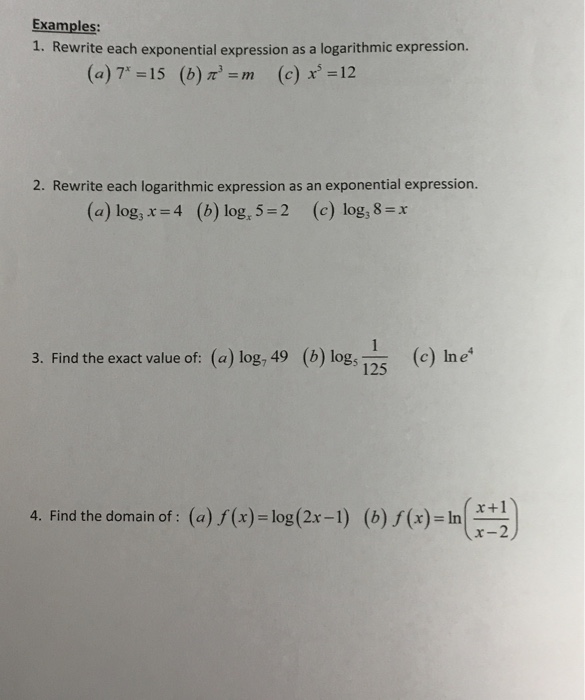 Solved Rewrite each exponential expression as a logarithmic | Chegg.com