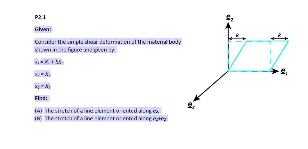 Solved P2.1 NU Given: Consider the simple shear deformation | Chegg.com