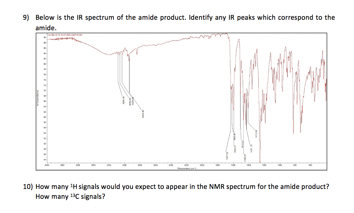 Solved 9) Below is the IR spectrum of the amide product. | Chegg.com