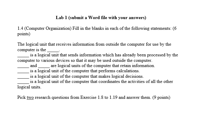 Solved 1.4 (Computer Organization) Fill in the blanks in | Chegg.com