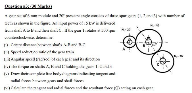 Solved $ Question #3: (30 Marks) A gear set of 6 mm module | Chegg.com