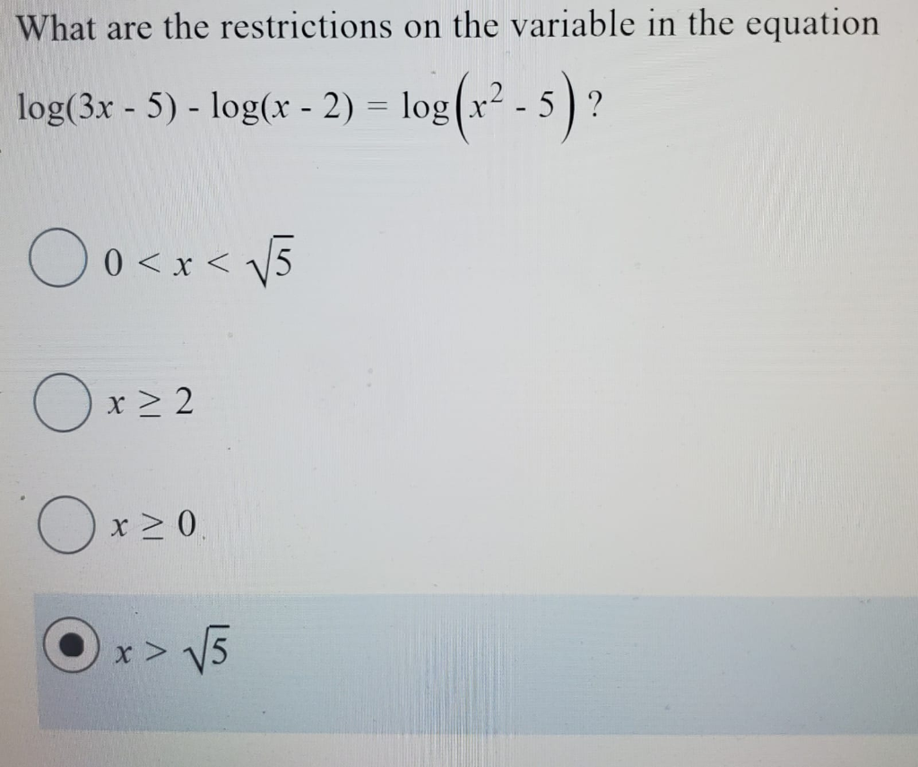 Solved What are the restrictions on the variable in the | Chegg.com
