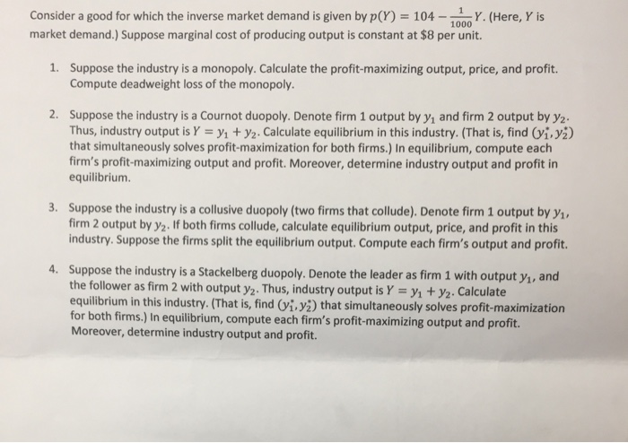 Solved Consider a good for which the inverse market demand | Chegg.com