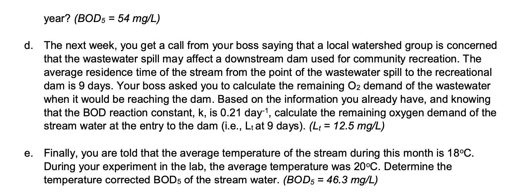 Solved 3. Biological Oxygen Demand (BOD) Calculations. (+8 | Chegg.com