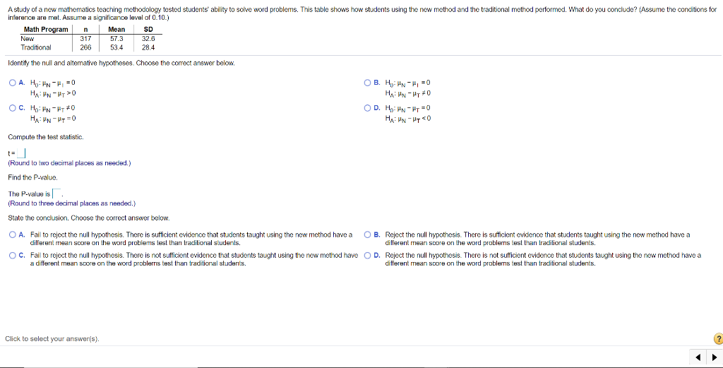 Solved A study of a new mathematics teaching methodology | Chegg.com