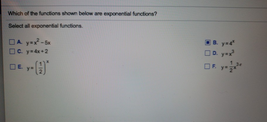 Solved Which of the functions shown below are exponential | Chegg.com