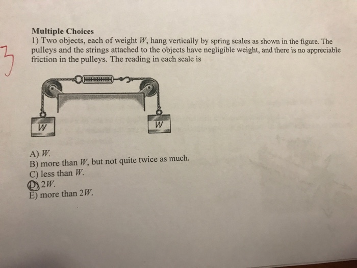 Solved Multiple Choices 1) Two objects, each of weight W, | Chegg.com