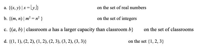 Solved For each of the following relations, determine if | Chegg.com