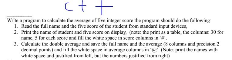 Solved Ctt Write A Program To Calculate The Average Of Five 