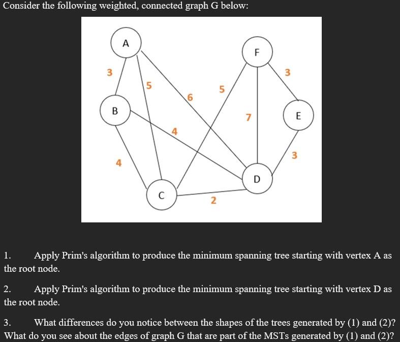Solved Consider the following weighted, connected graph G | Chegg.com