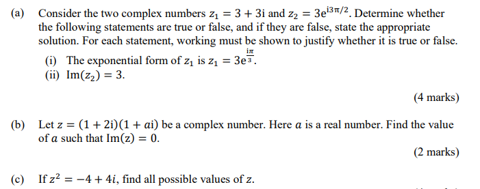 Solved (a) Consider the two complex numbers z1 = 3 + 3i and | Chegg.com