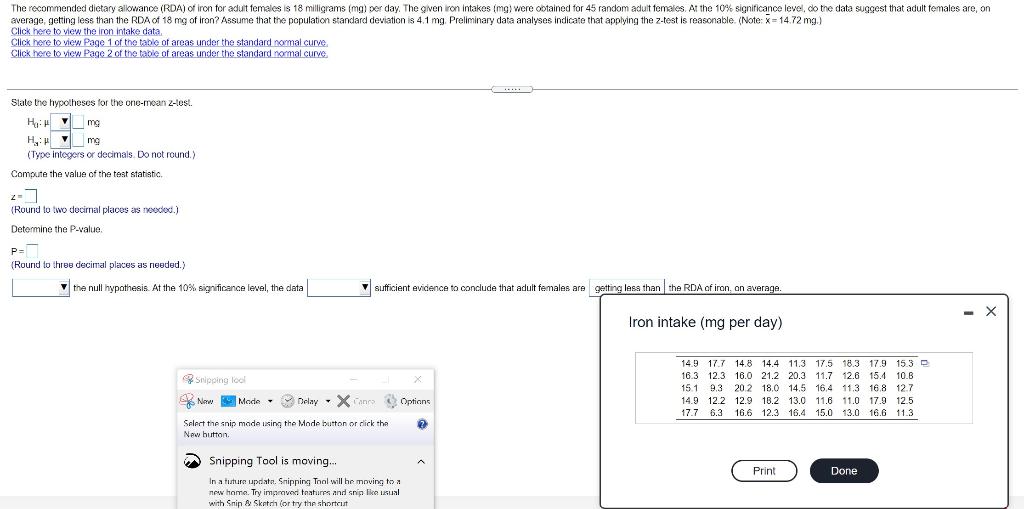 Solved The recommended dietary allowance (RDA) of iron for | Chegg.com