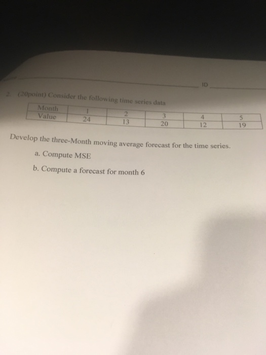 Solved ID COpoint) Consider the following time series data | Chegg.com