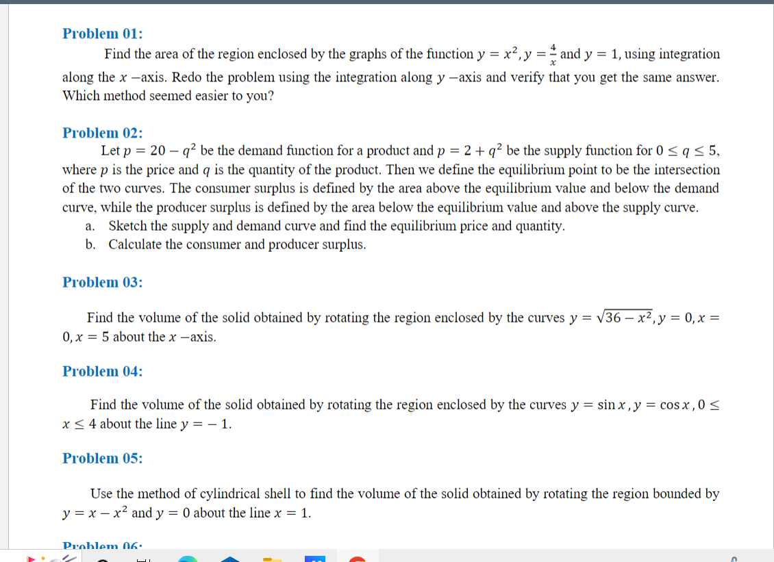 Solved Problem 01: Find the area of the region enclosed by | Chegg.com