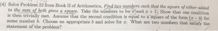 Solved (4) Solve Problem 22 from Book II of Arithmetica, | Chegg.com