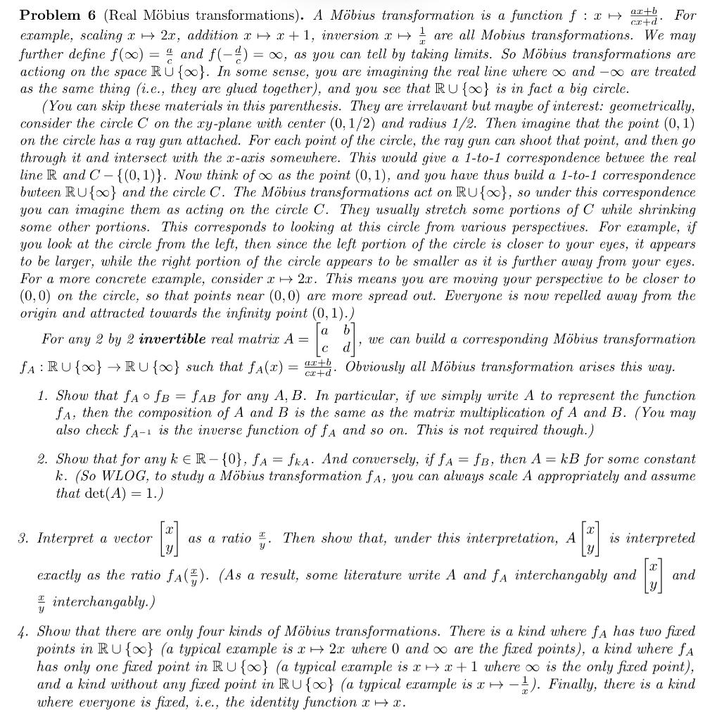 Solved 02+6 cctd = Problem 6 (Real Möbius transformations). | Chegg.com