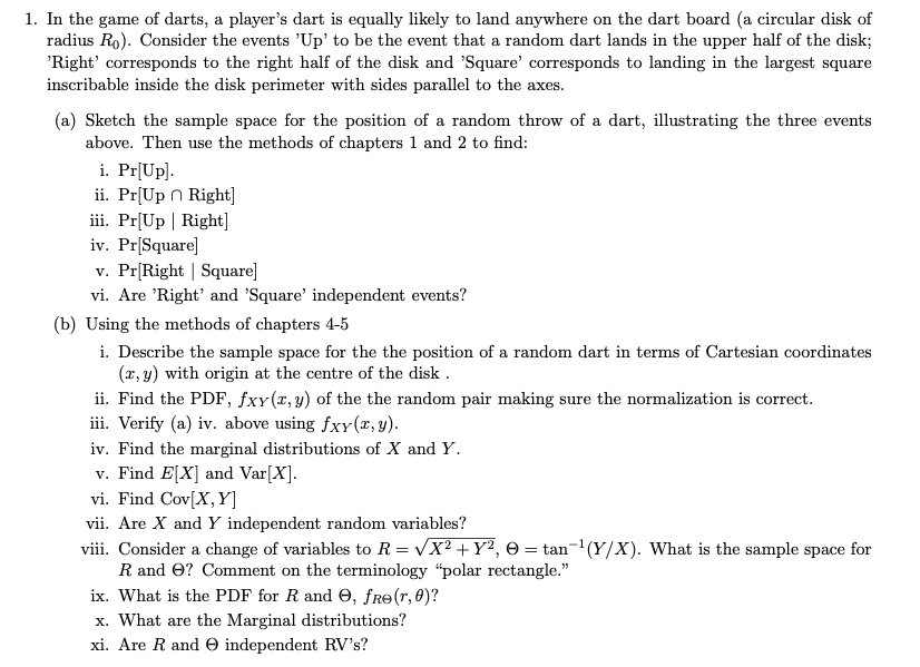 Solved 1. In the game of darts, a player's dart is equally | Chegg.com