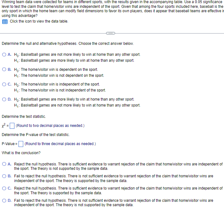 Solved Winning team data were collected for teams in | Chegg.com