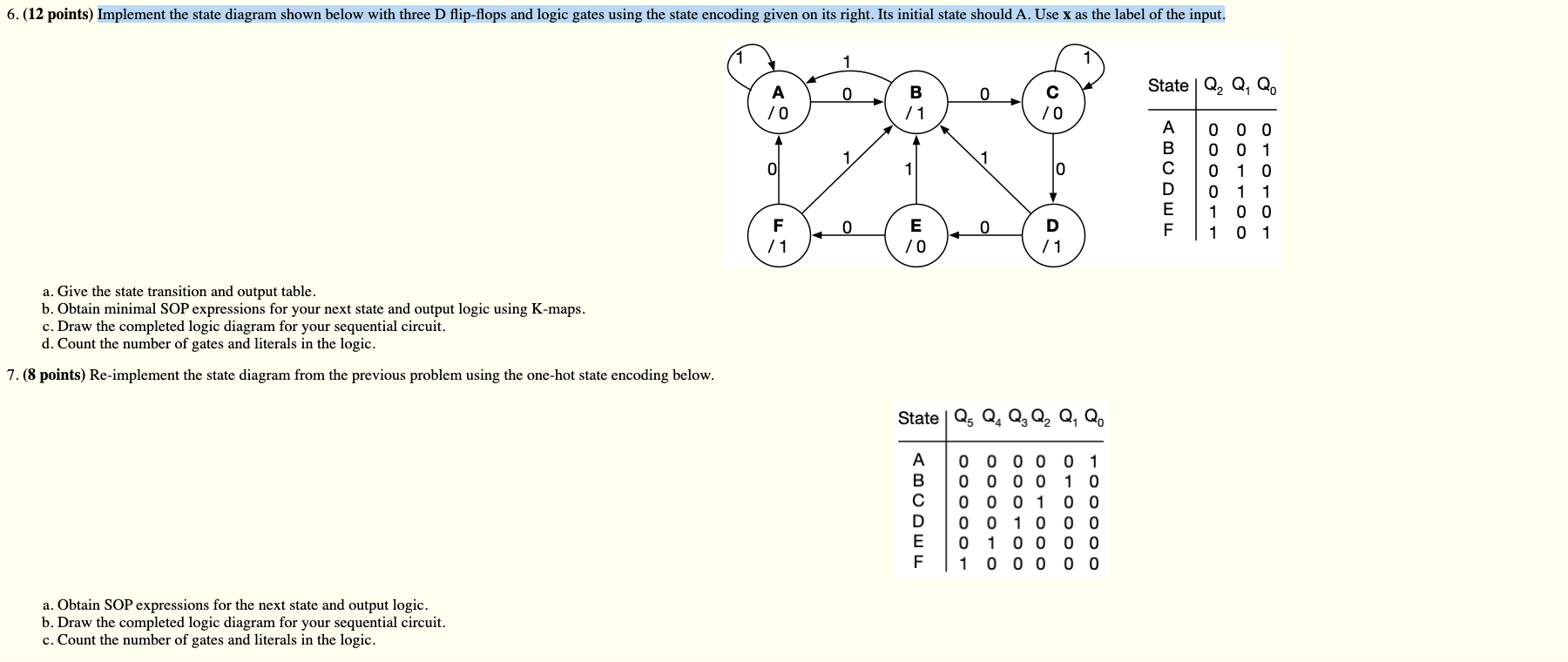 Solved 6. (12 points) Implement the state diagram shown | Chegg.com