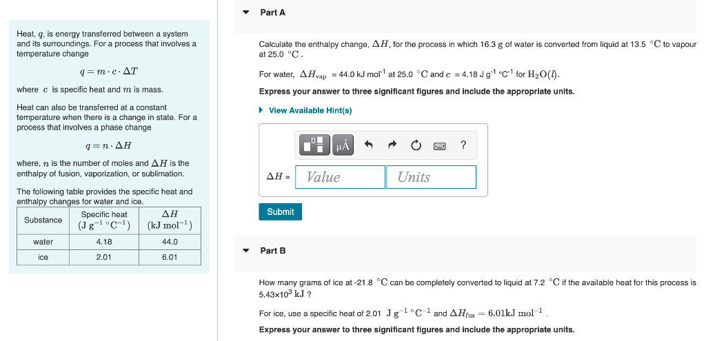 Solved Part A Heat, q, is energy transferred between a | Chegg.com