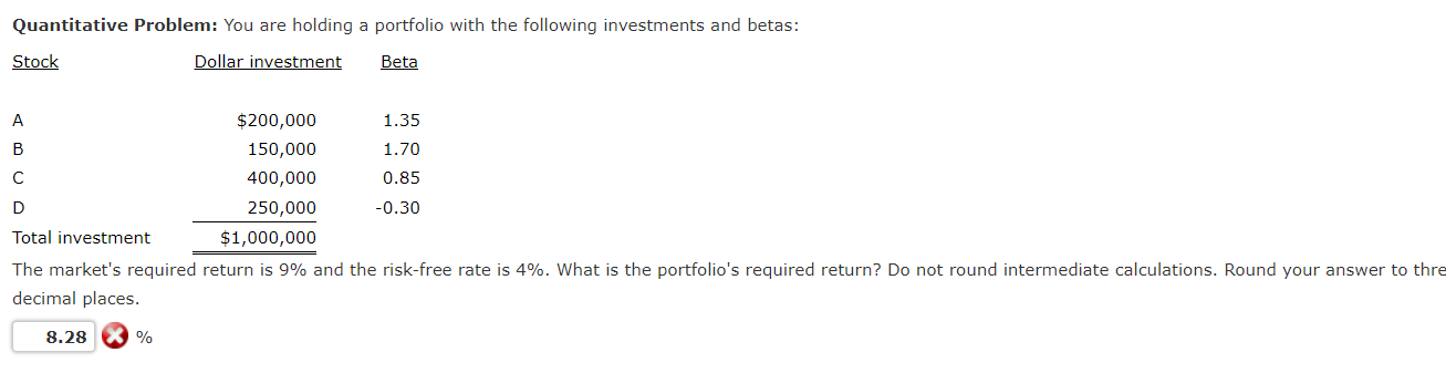 Solved Quantitative Problem: You are holding a portfolio | Chegg.com
