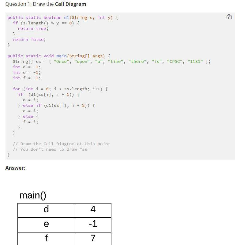 Solved Question 1: Draw the Call Diagram public static | Chegg.com