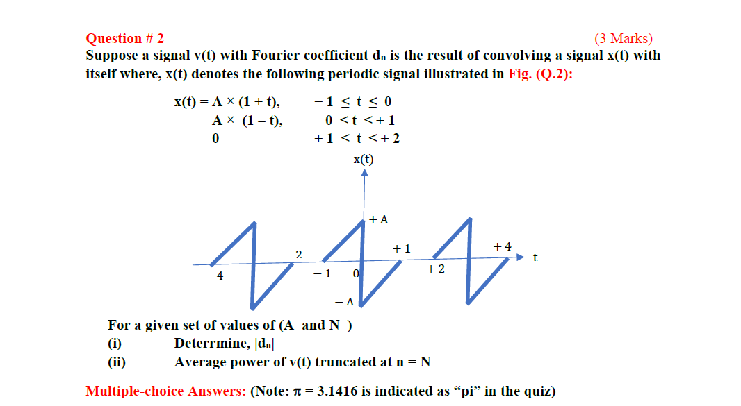 Solved Question # 2 (3 Marks) Suppose a signal v(t) with | Chegg.com