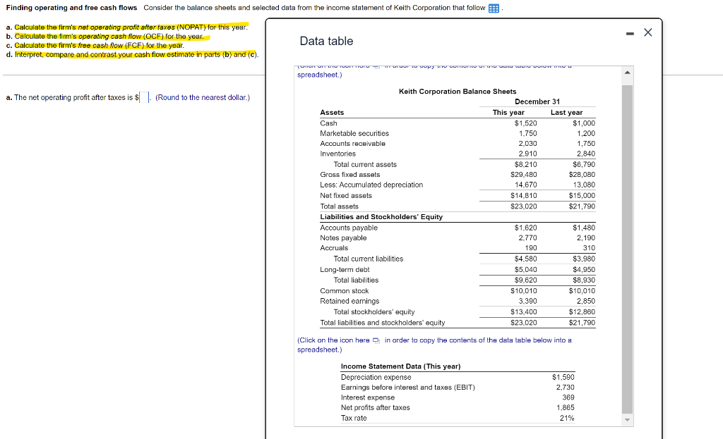 Solved a. Calculate the firm's net operating profit after | Chegg.com