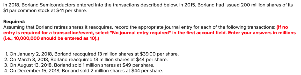 Solved In 2018, Borland Semiconductors entered into the | Chegg.com